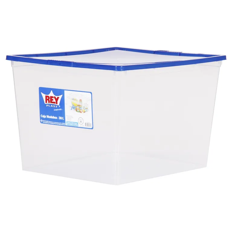 REY - Caja Organizadora 35x27x42 cm 30 l Transparente/ Azul | Ofertitas
