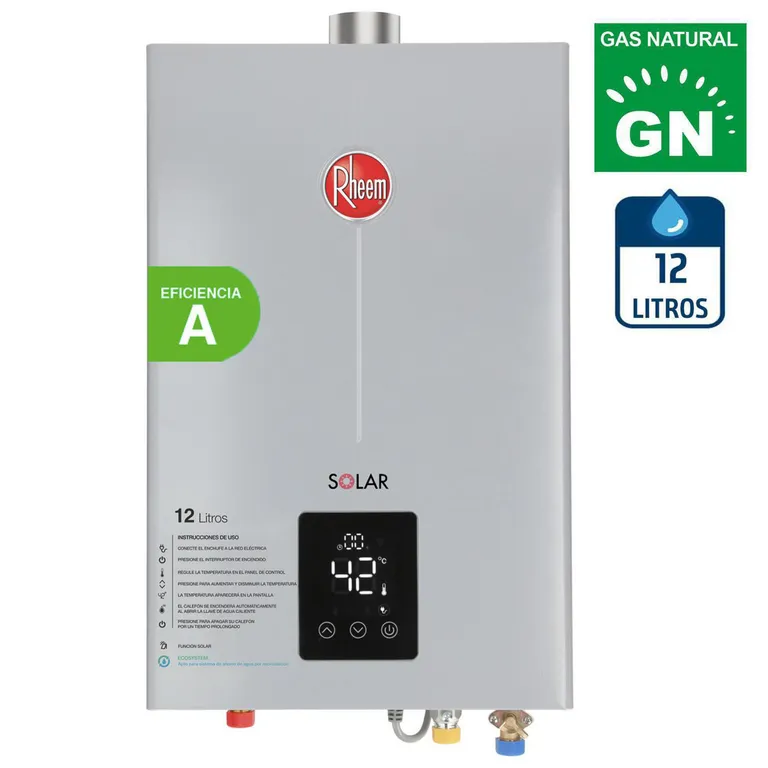 RHEEM - Calefont Gas Natural 12 Litros Tiro Forzado Ionizado | Ofertitas