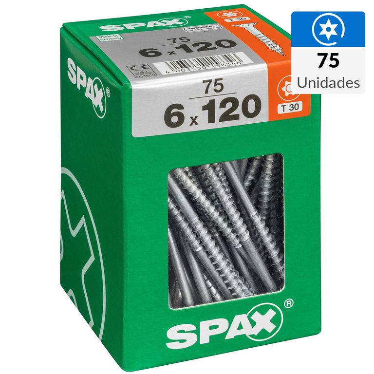 SPAX AMERICAN SCREW - Tornillo Spax Tirafondo Cabeza Plana Madera Aglomerada 120 mm 6 mm 75 ...