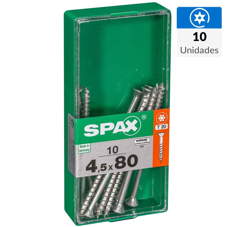 SPAX AMERICAN SCREW - Tornillo Spax Tirafondo Cabeza Plana Madera Aglomerada 80 mm 4.5 mm 10 ...