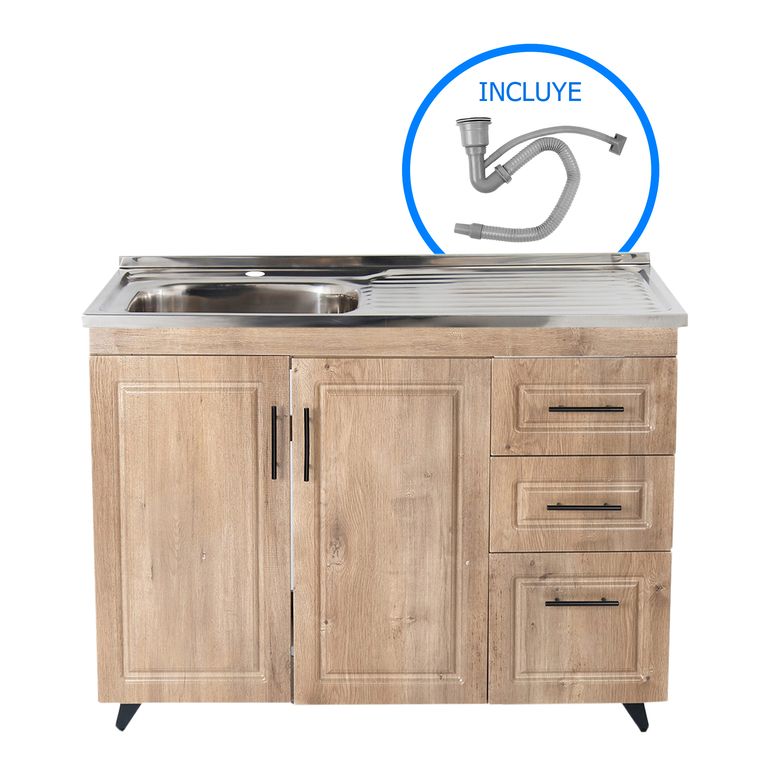 DOMSA - Kit Mueble Lavaplatos 100W Derecho Nogal 100x90x50 cm | Ofertitas