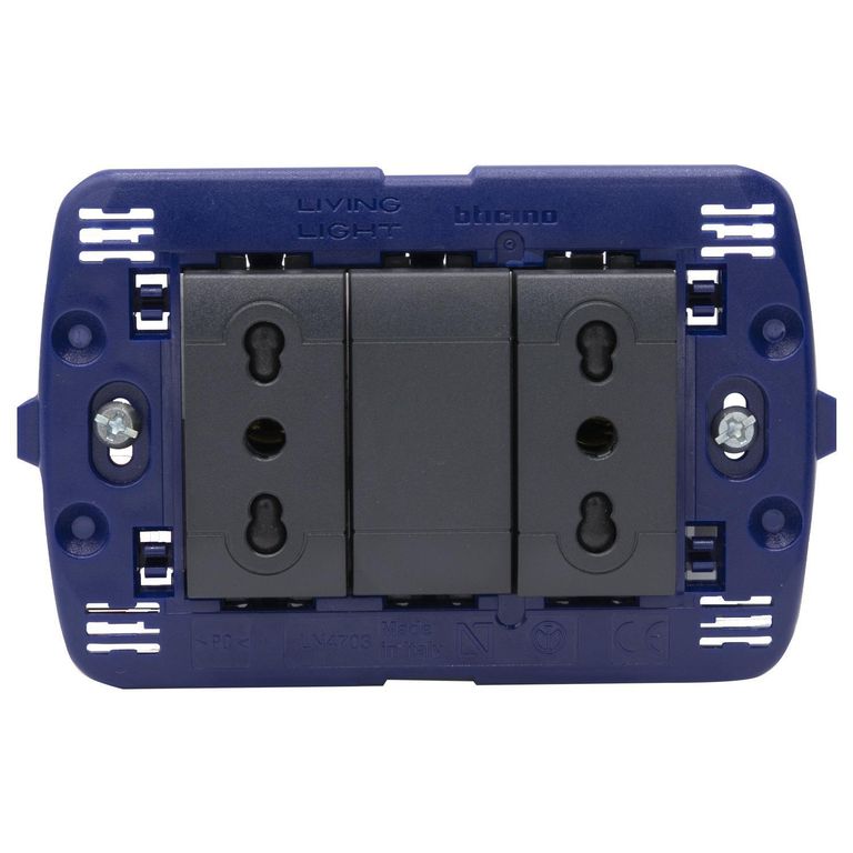BTICINO - Placa semi armada Living Light tomacorriente doble 10/16A ...