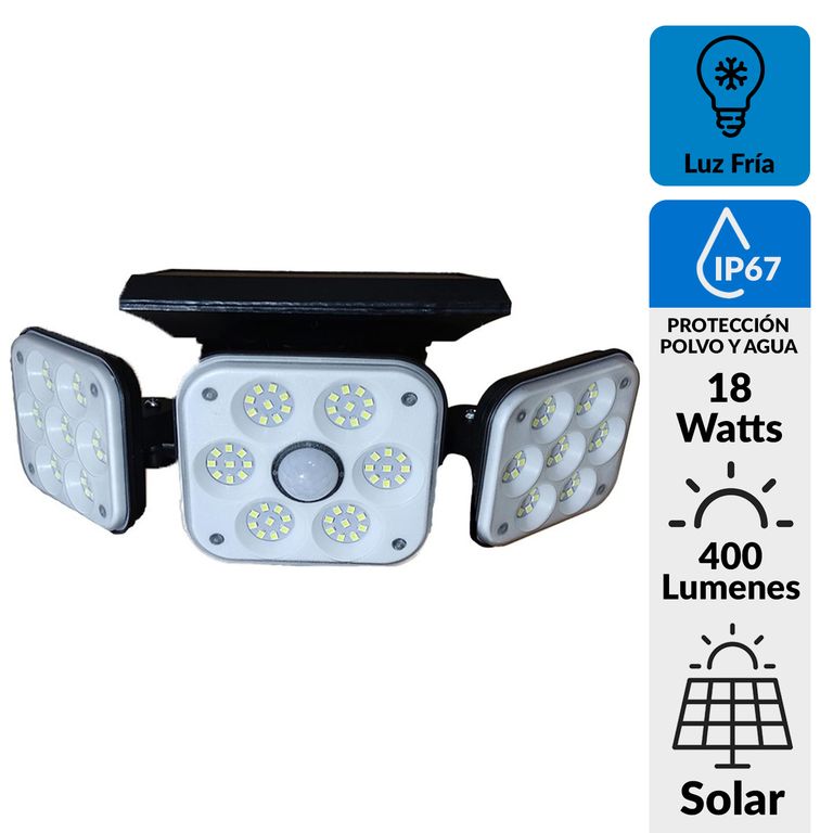 LEDZONE - Foco Solar Led Triple con Sensor 18 W IP 67 400 lm Luz Fría ...