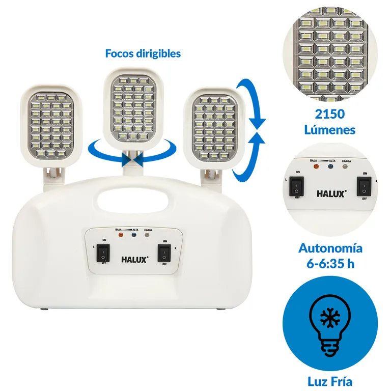 HALUX - Lámpara Emergencia Tres Focos 2150 Lm | Ofertitas