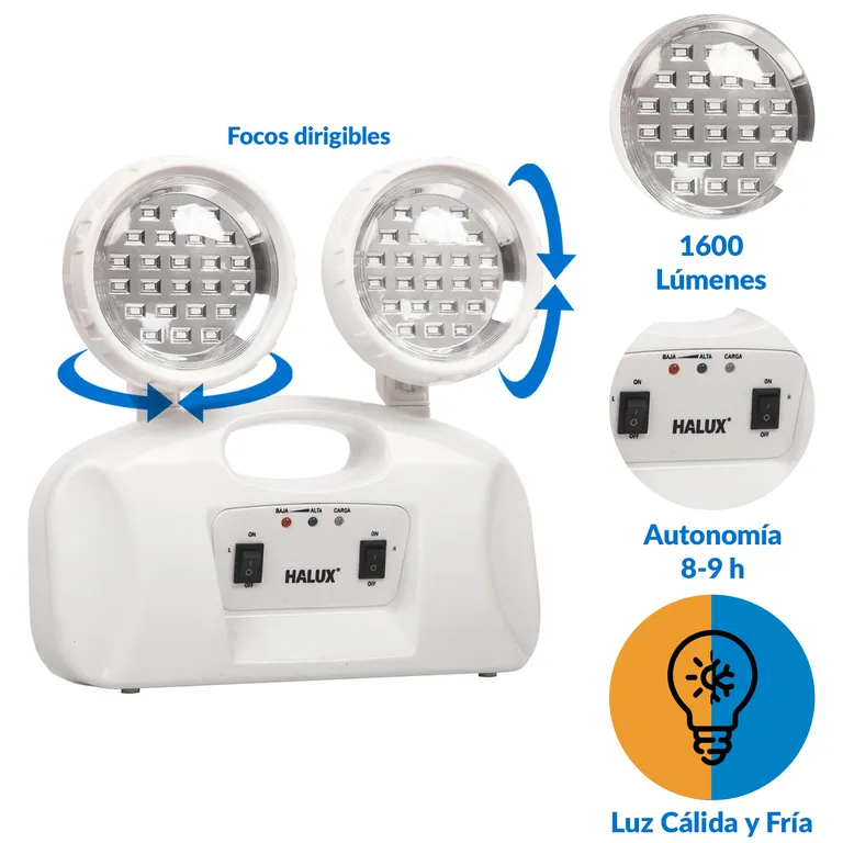 HALUX - Lámpara Emergencia Dos Focos 1600Lm | Ofertitas
