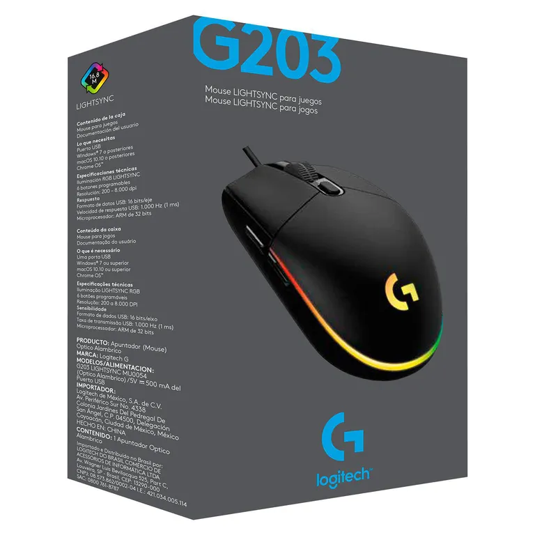 LOGITECH - Mouse gamer G203 Lightsync negro | Ofertitas