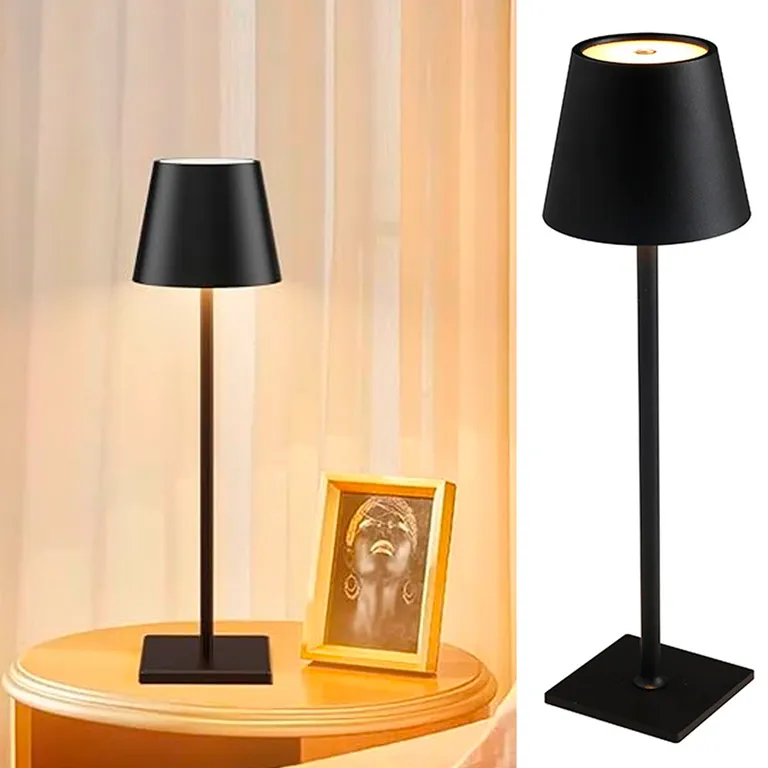 HB - Lámpara Led Mesa Inalámbrica Táctil Negro 11x37.5 cm | Ofertitas