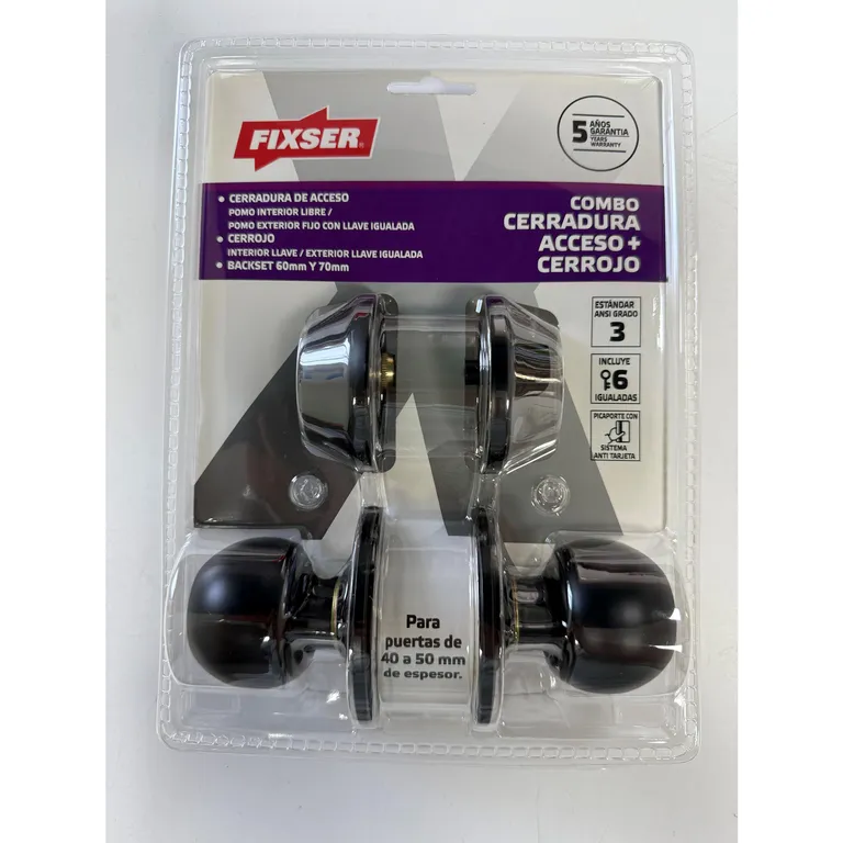 FIXSER - Pack Pomo y Cerrojo Acceso Negro Cilindrica | Ofertitas