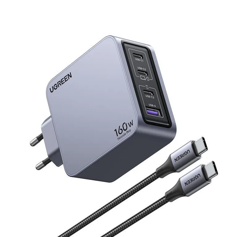 UGREEN - Cargador Slim GaN Tech High Power 100W 2USB-C + 1USB-A + Cable USB-C a USB-C de 1.5m ...