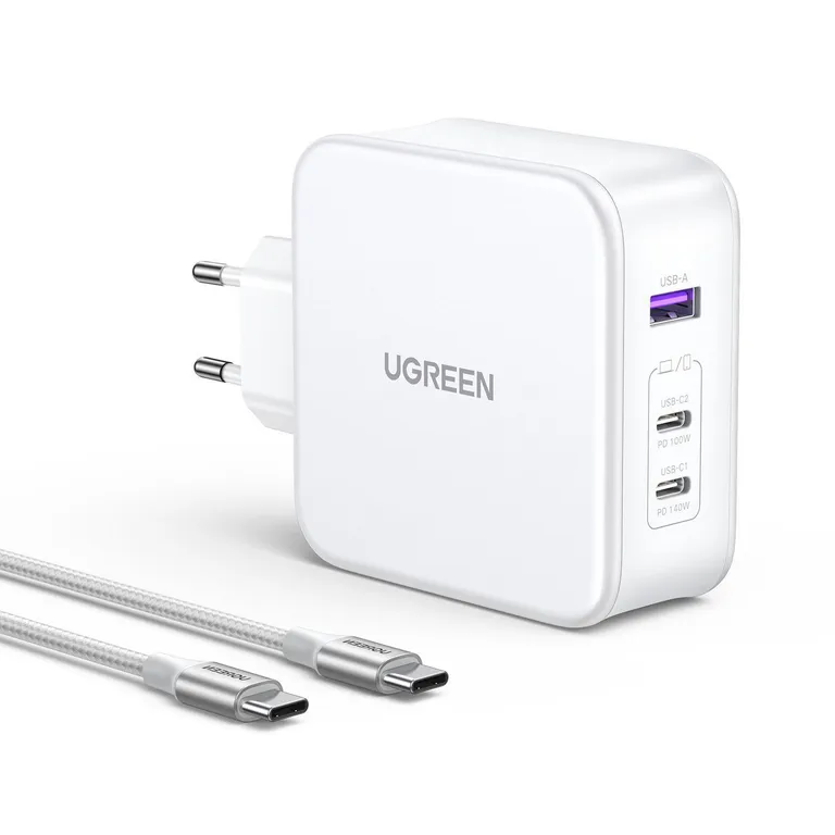 UGREEN - Cargador GAN Tech Fast 140W con 2 USB-C + USB-A + Cable USB-C/USB-C 100w Máx. Gris ...