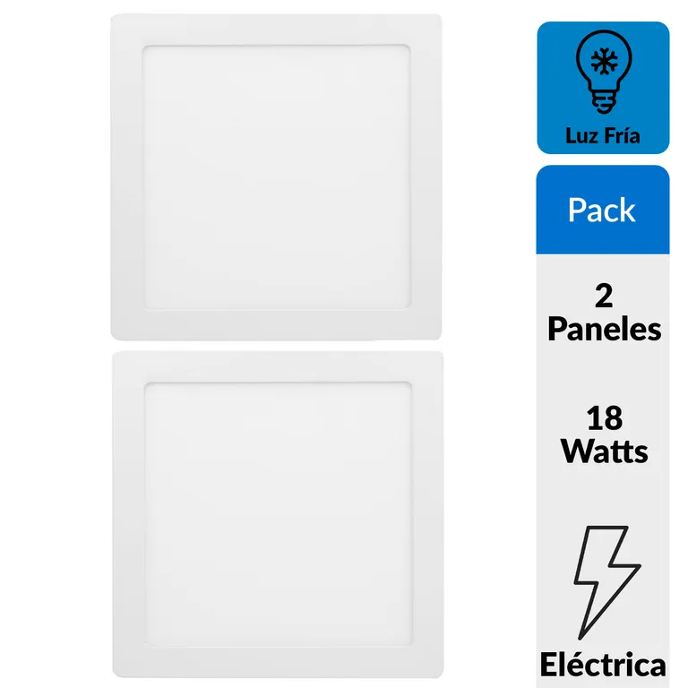 DAIRU - Pack 2 paneles Led sobrepuestos cuadrados 18W Luz Fría | Ofertitas