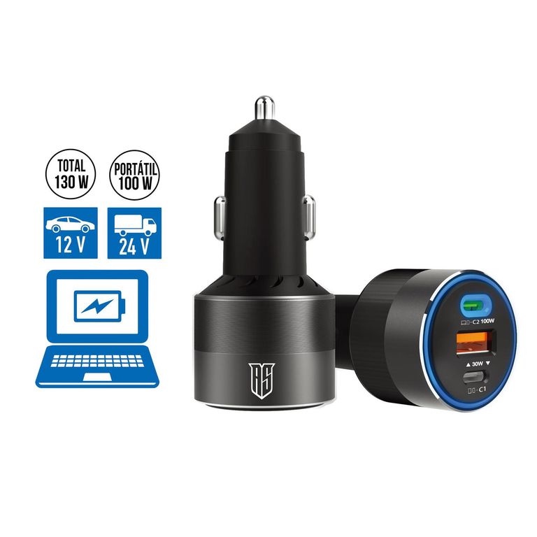 AUTOSTYLE - Cargador Auto de Carga Súper Rápida 130 W con 3 Puertos 12V/24V | Ofertitas
