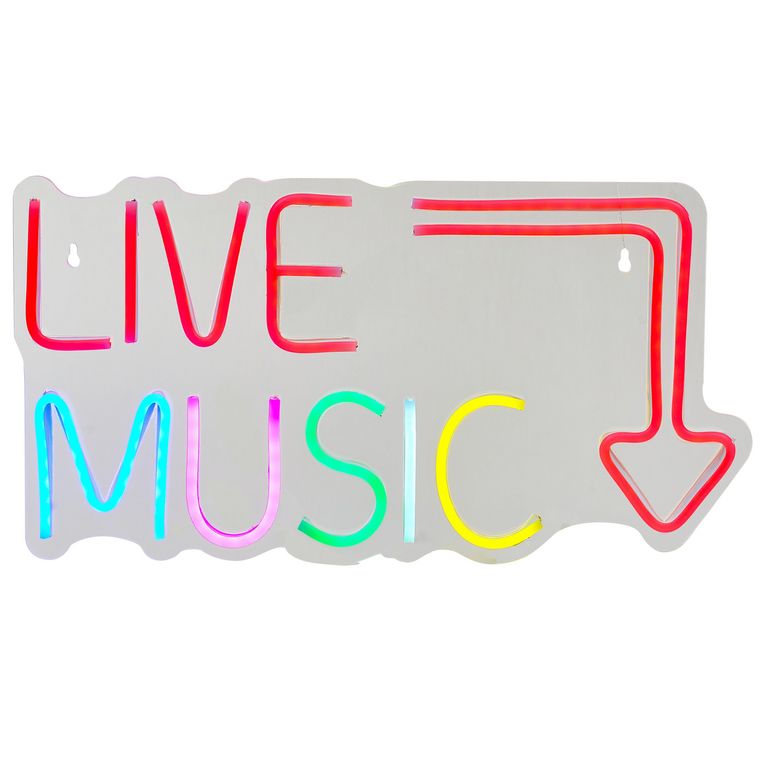 JUST HOME COLLECTION - Letrero Neon Live Music Blanco 2x22 cm | Ofertitas